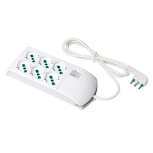 MULTIPRESA 6 POSTI QUADRATA BIPASSO+SCHUKO 3X1 MT.1,5 C/INT. BIANCA 410300